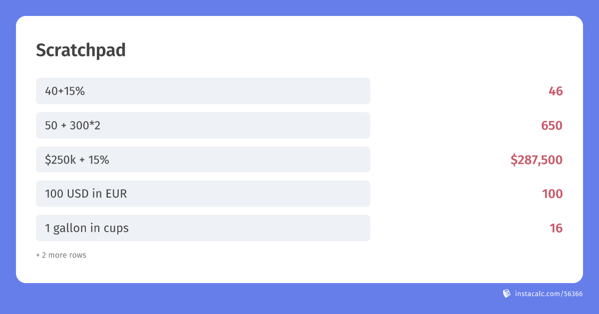 Scratchpad - InstaCalc